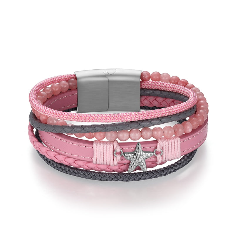 Deichbrise | Seestern Armband aus Segelseil, Leder & Pink Jade 🌊
